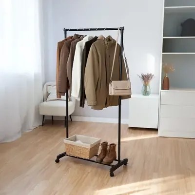 Compactor Essential černá / Stojan na šaty / kovový / kolečka / 78,5 ×
