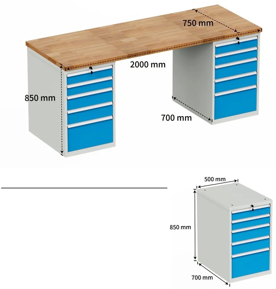Dílenský stůl Enprag HD_2055 - 5x zásuvka