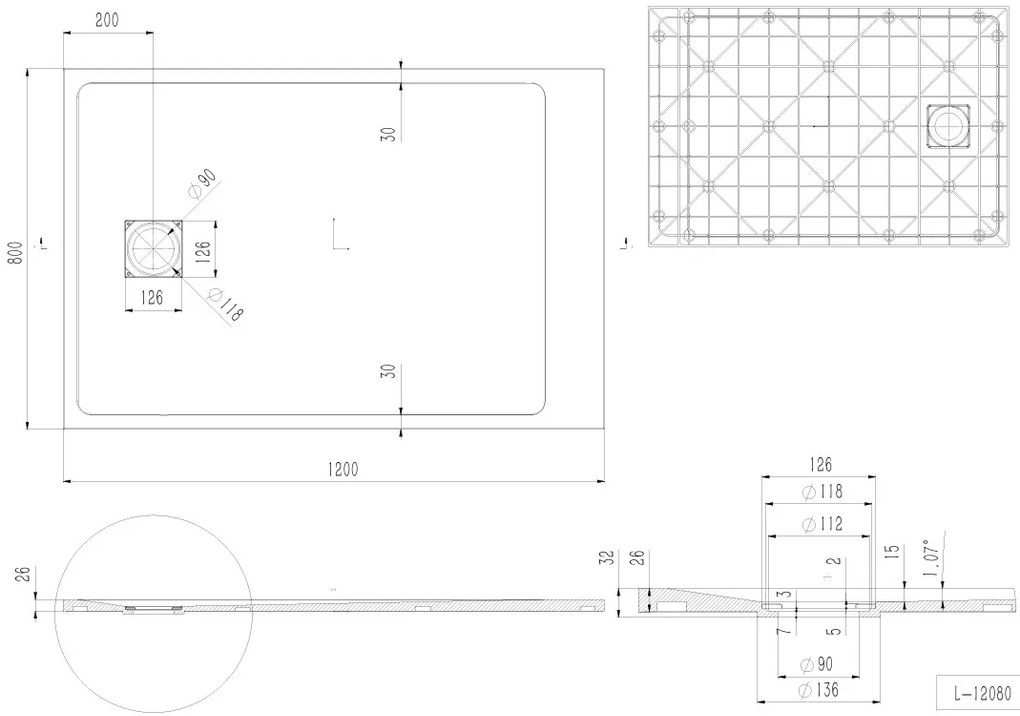 Erga Hyper, SMC sprchová vanička 120x80x2, 6 cm + sifon, béžová matná, ERG-V06-SMC-8012S-BG