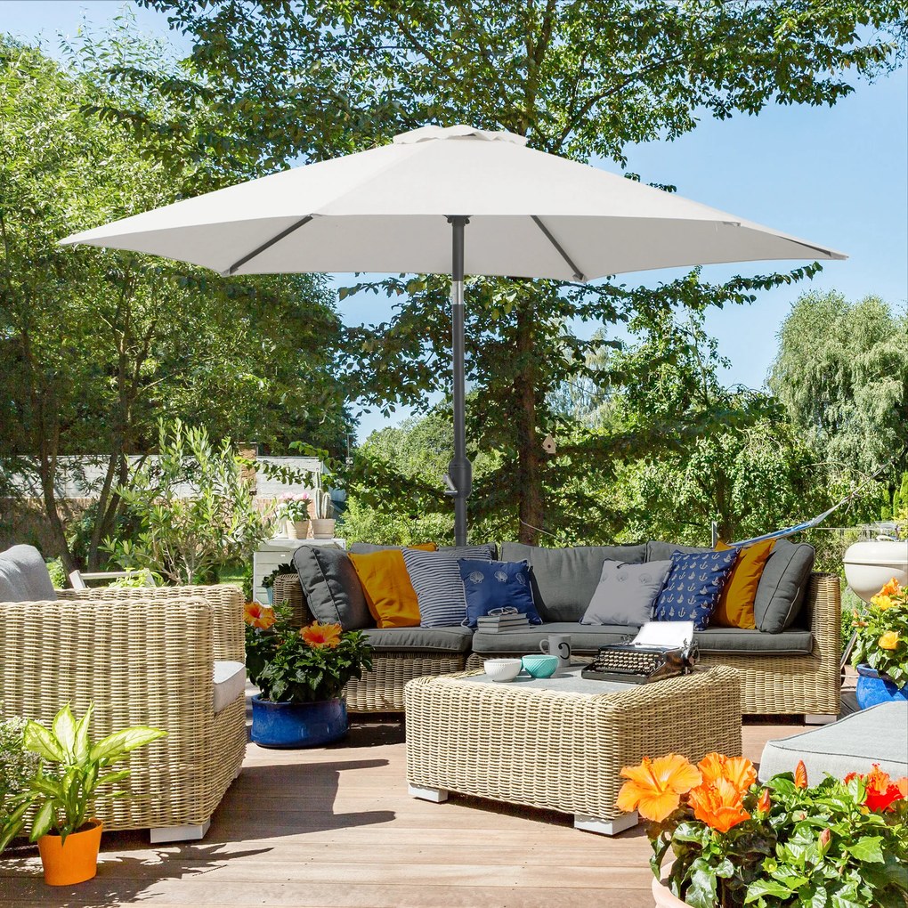 Outsunny Hliníkový Zahradní Slunečník Ø260x235 cm Sklopný Zahradní Parasol s Kličkou a 6 Kovovými Tyčemi pro Venkovní Terasu a Balkon Krémový