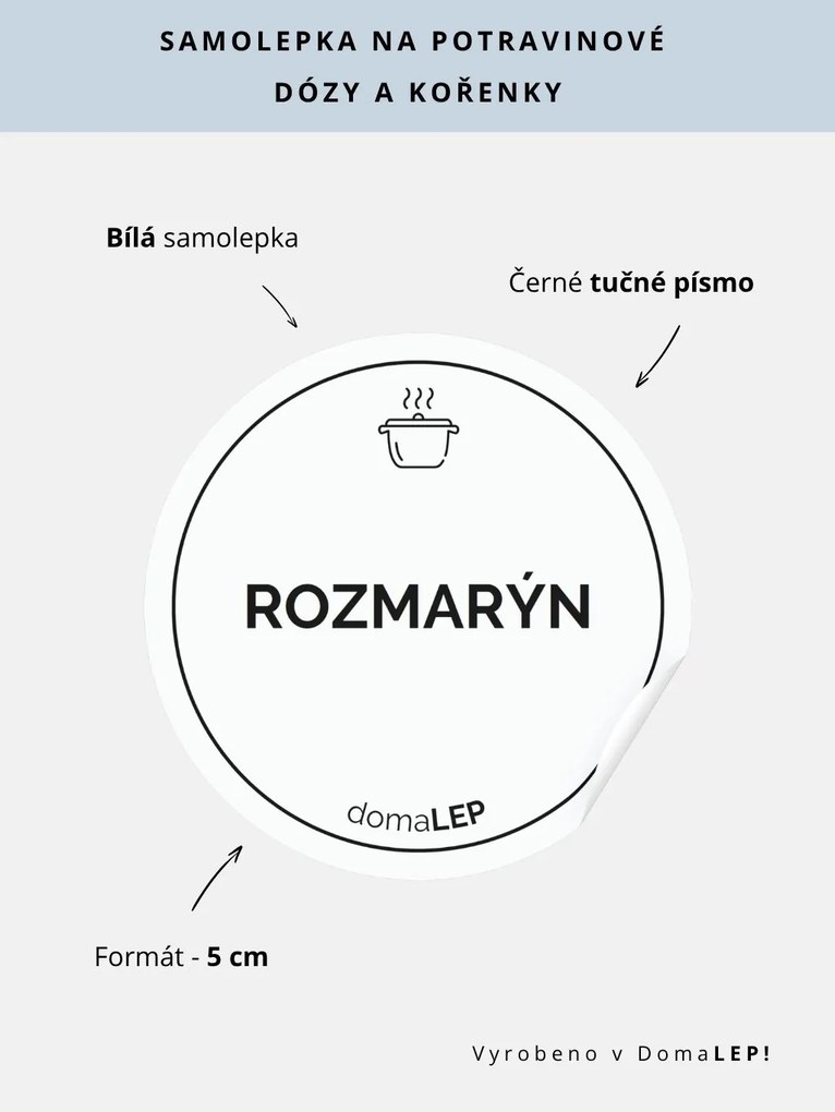 Samolepka na kořenky ROZMARÝN bílá 5 cm tučné písmo