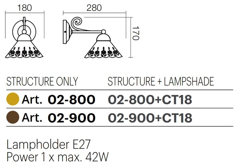 Incanti Rustikální nástěnné svítidlo Lea, ø 18 cm, keramické Barva: Bronz