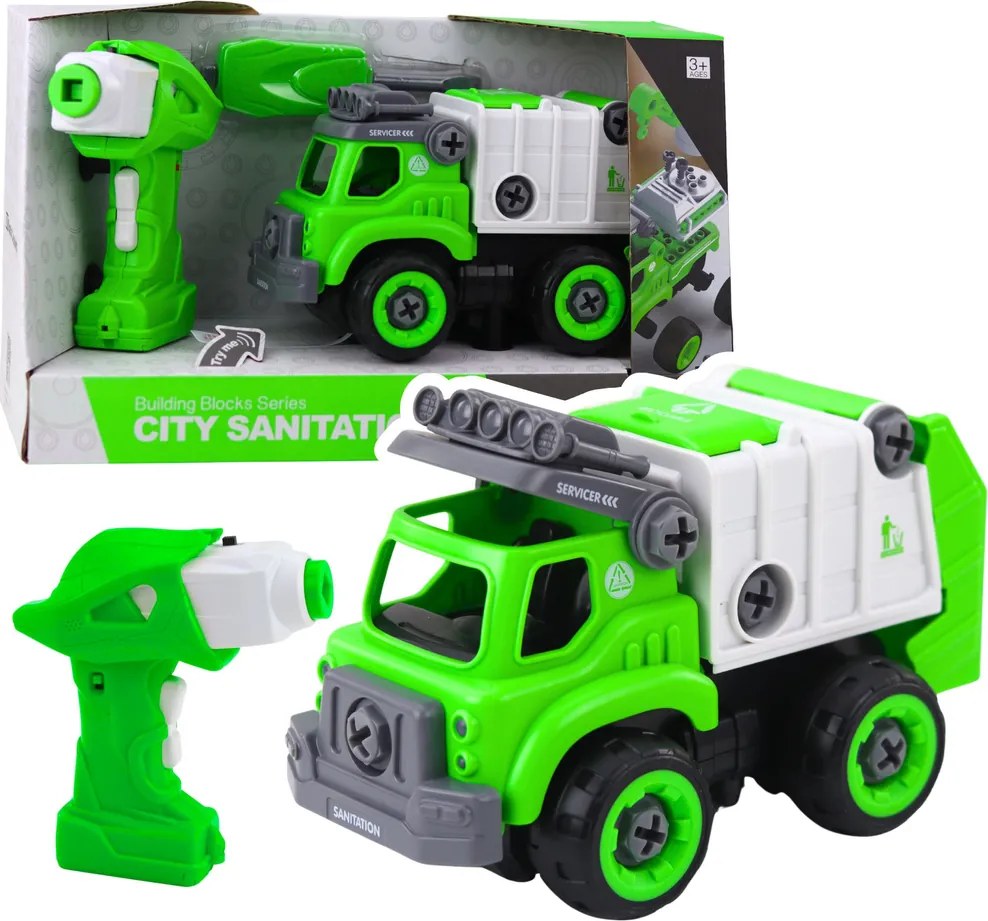 LEAN Toys RC popelářské auto na dálkové ovládání se šroubovákem zelené 2v1