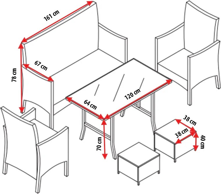 BPS-koupelny Zahradní ratanový set HYD-MAS-BL, černá/tmavě šedé čalounění