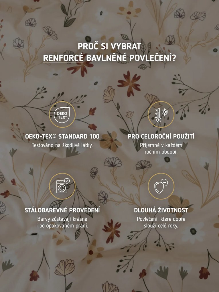 MK Lůžkoviny Bavlněné povlečení Renforcé - Vanessa béžová 140 × 200 cm, 70 x 90 cm