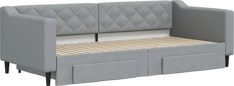 Válenda s přistýlkou a zásuvkami světle šedá 90 x 200 cm textil 3197462