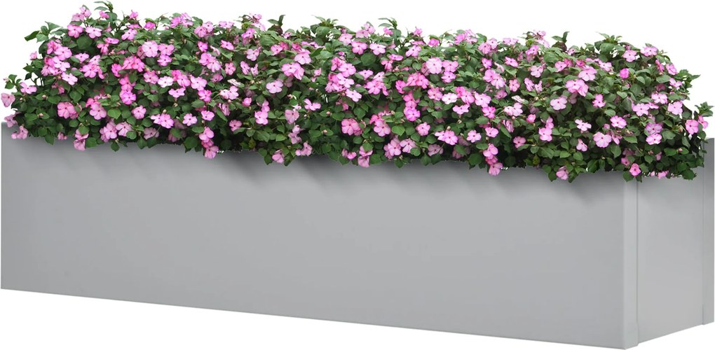 Outsunny Květinový Box, Herbový Truhlík s Odkapávacím Otvorem, Ocelový Květináč pro Balkon a Terasu, Šedý, 91 x 22 x 22cm | Aosom