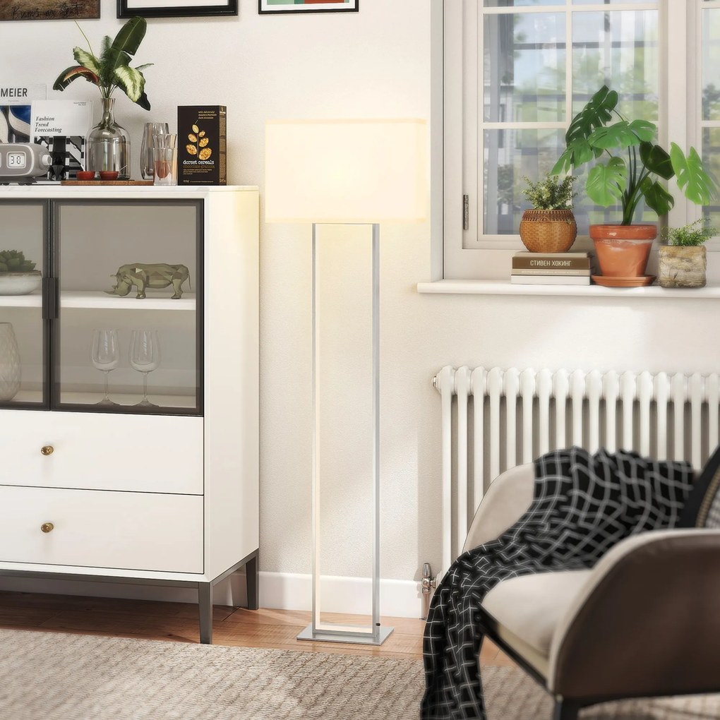 HOMCOM Moderní stojací lampa, 3 režimy, nožní spínač, nastavitelná jasnost, vzhled lnu, bílá