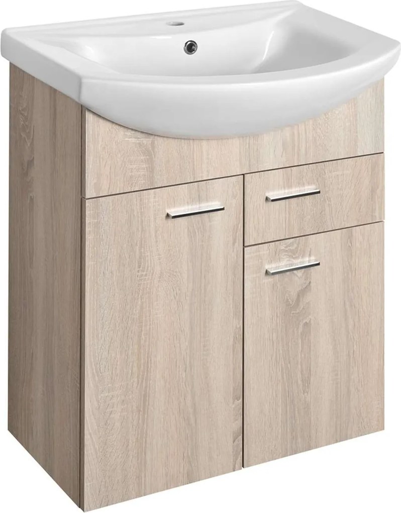 Aqualine Zoja - Umyvadlová skříňka 62x74x32 cm, 2x dvířka, 1x zásuvka, dub platin 51165