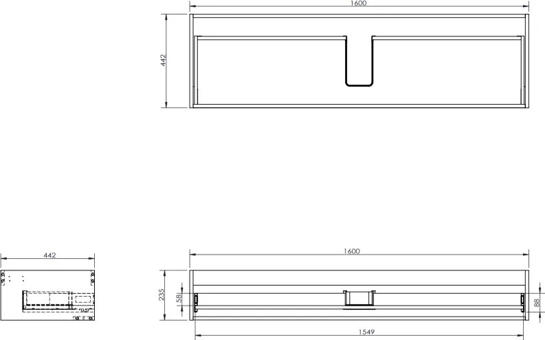 Mexen Rivel, koupelnová skříňka 160 cm s pracovní deskou, 1 zásuvka, drážkovaná, matná šedá, 91A20-16023-1-BFC62