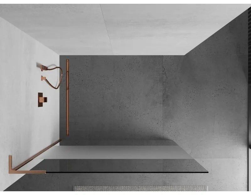 Mexen Kioto L, sprchová zástěna Walk-In 100 x 200 cm, 8mm čiré sklo-námraza, měděný matný profil, 800-100-103-65-35