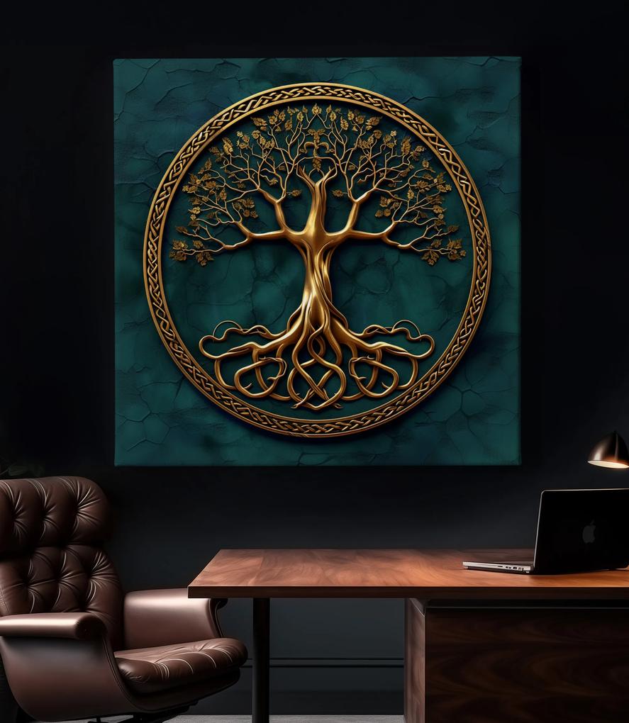 Obraz na plátně - Strom života Temný Emerald FeelHappy.cz Velikost obrazu: 120 x 120 cm