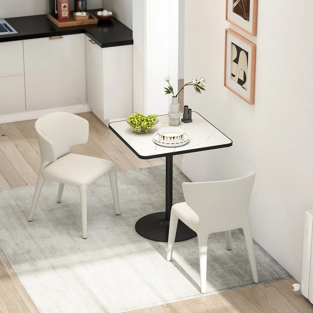 HOMCOM Jídelní stůl pro 4 osoby v moderním stylu s bílým mramorovým efektem a kulatým podstavcem, 70 x 70 cm, bílý