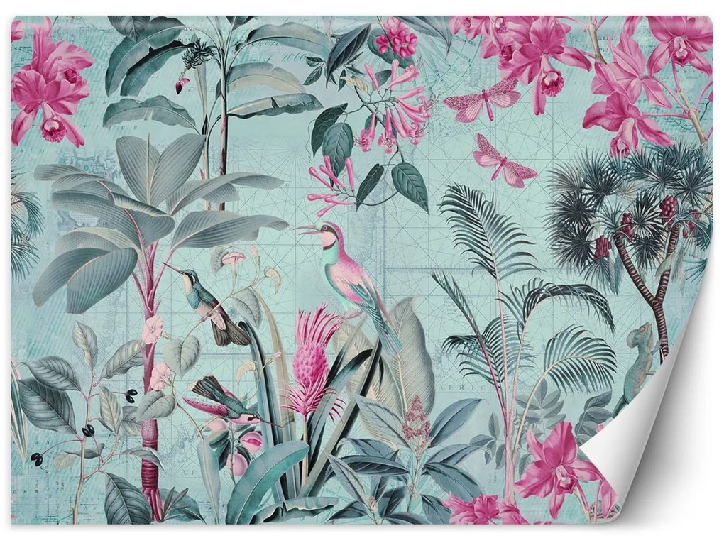 Gario Fototapeta Ptáci mezi modrými a růžovými listy - Andrea Haase Materiál: Vliesová, Rozměry: 200 x 140 cm