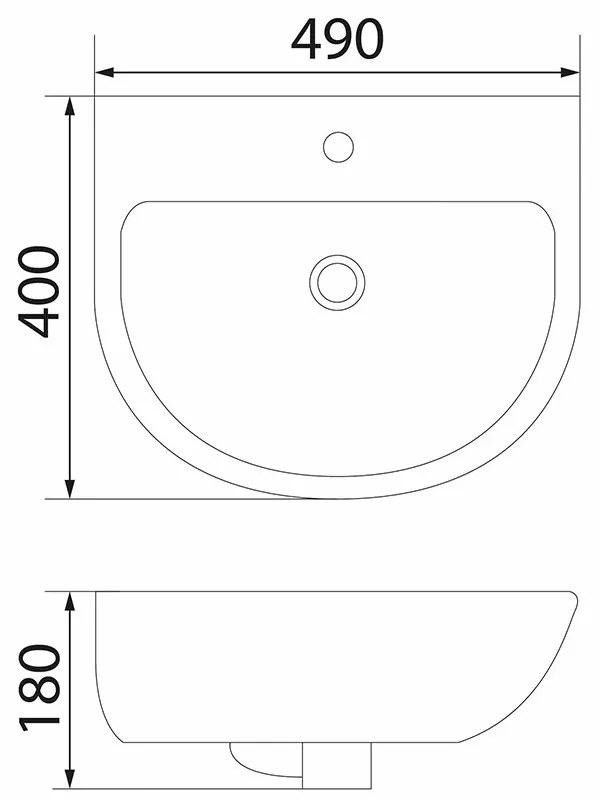 Mereo keramické umyvadlo 49 cm s otvorem pro baterii s přepadem bílá VSD49U