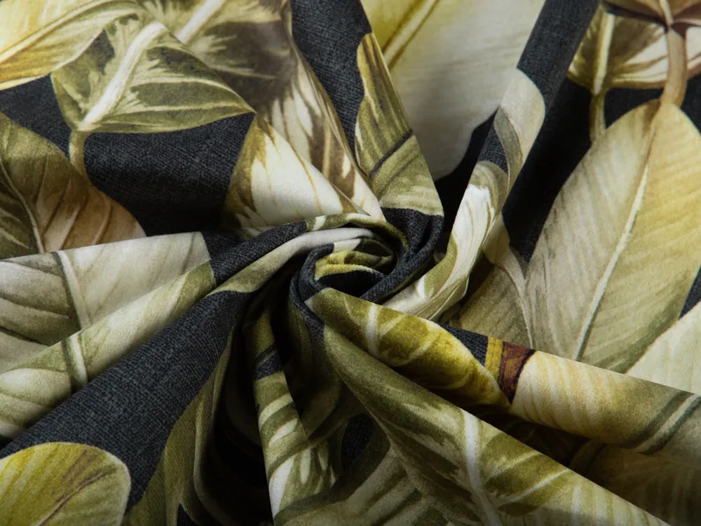 Biante Sametový běhoun na stůl Tamara TMR-010 Zlaté tropické listy na zeleném 20x140 cm