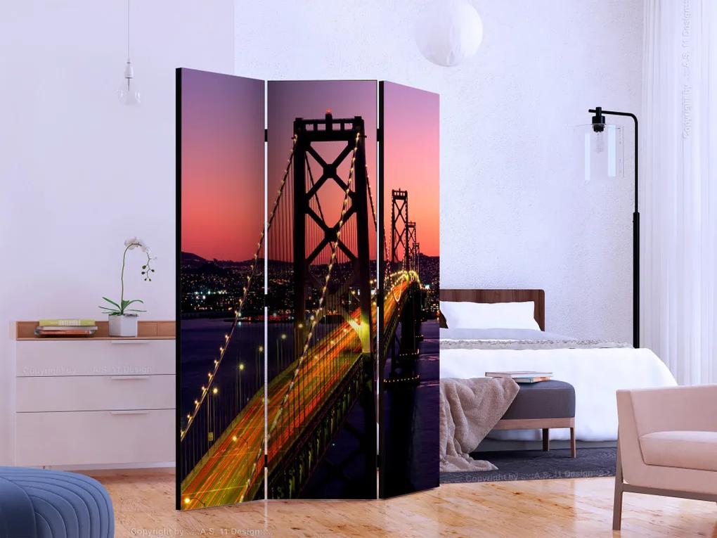 Pokojová zástěna Půvabný večer v San Franciscu (3-dílný) - západ slunce a most