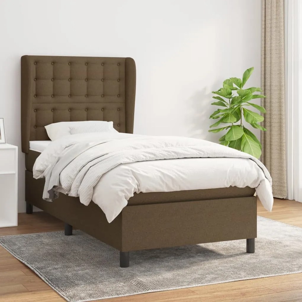 Box spring postel s matrací tmavě hnědá 90x200 cm textil