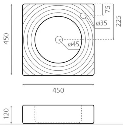 Bathco 0081 - Umyvadlo na desku GOTA 45x45 cm porcelán/bílá