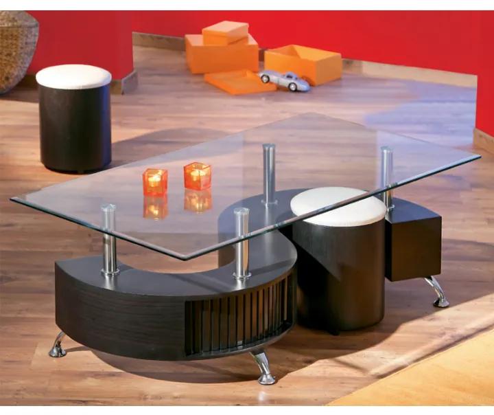 Konferenční stolek s 2 taburetkami v moderním designu ořech OTELO