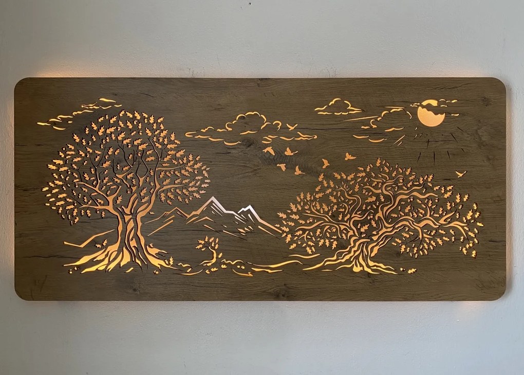 Li-Go "Tři duby" světelný obraz s baterií 110x50cm varianta: ovládání na obraze bez dálkového ovladače, provedení: bílá