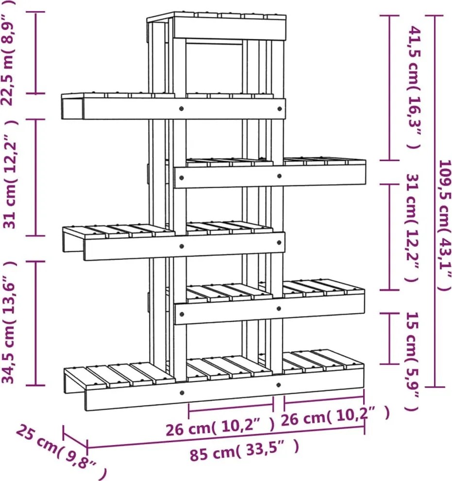 vidaXL Stojan na rostliny 85 x 25 x 109,5 cm masivní borové dřevo [822087] Barva: Černá