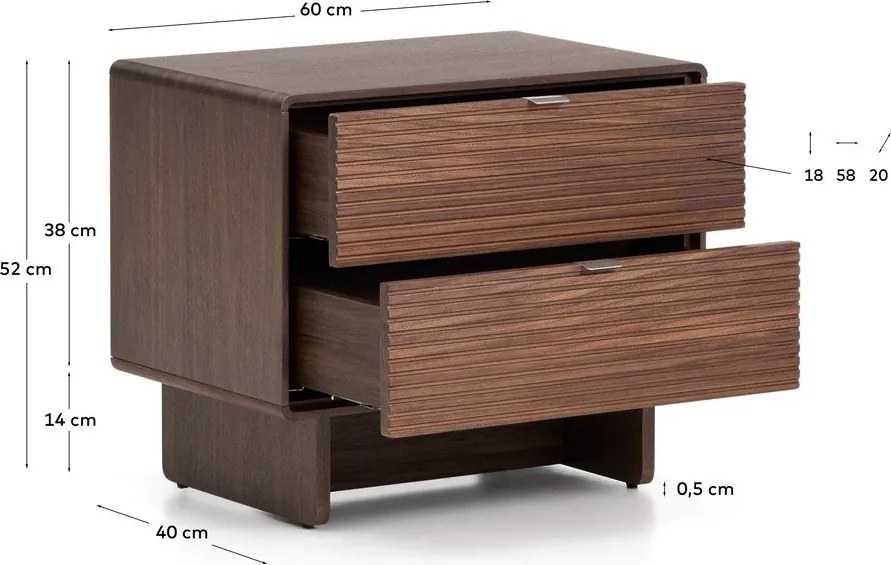Noční stolek v dekoru ořechu v tmavě přírodní barvě Norlen – Kave Home