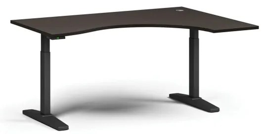 Výškově nastavitelný stůl, elektrický, 675-1325 mm, ergonomický pravý, deska 1600x1200 mm, černá podnož, wenge