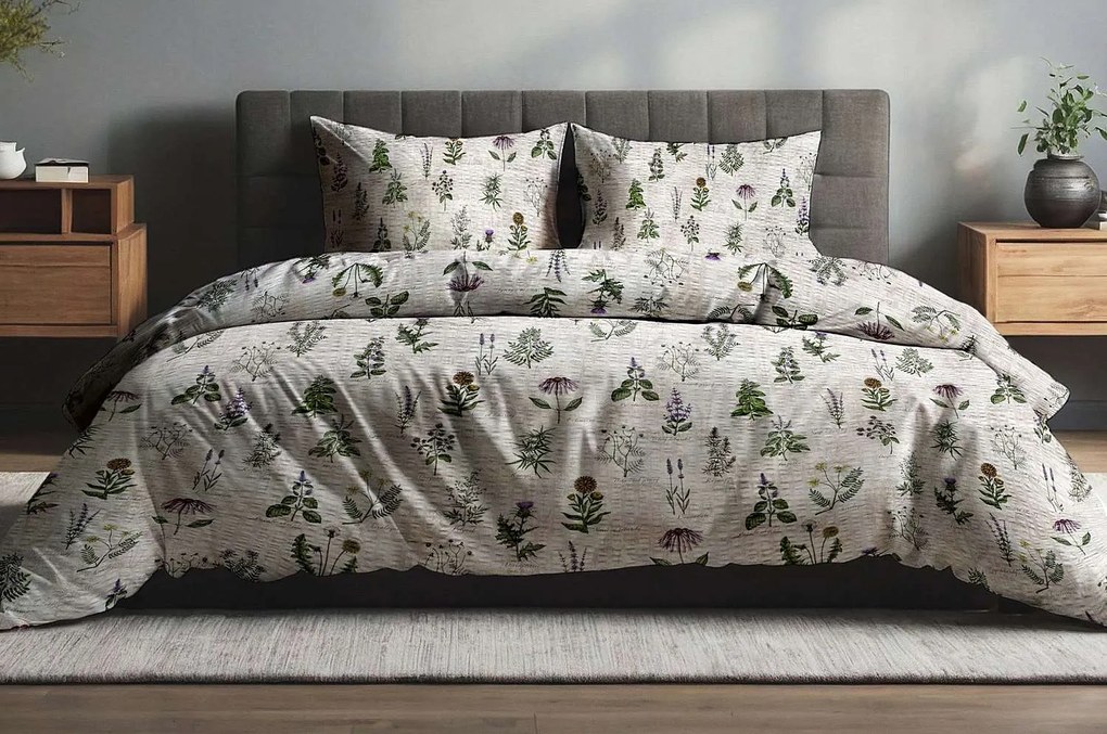 Krepové prodloužené povlečení Léčivá zahrada Velikost: 140 x 220 + 70 x 90