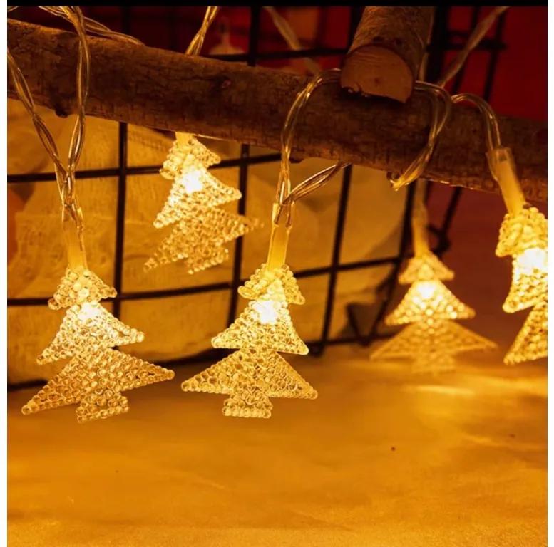 Vánoční LED světelný řetěz se stromečky, teplá bílá, 2m, na baterie