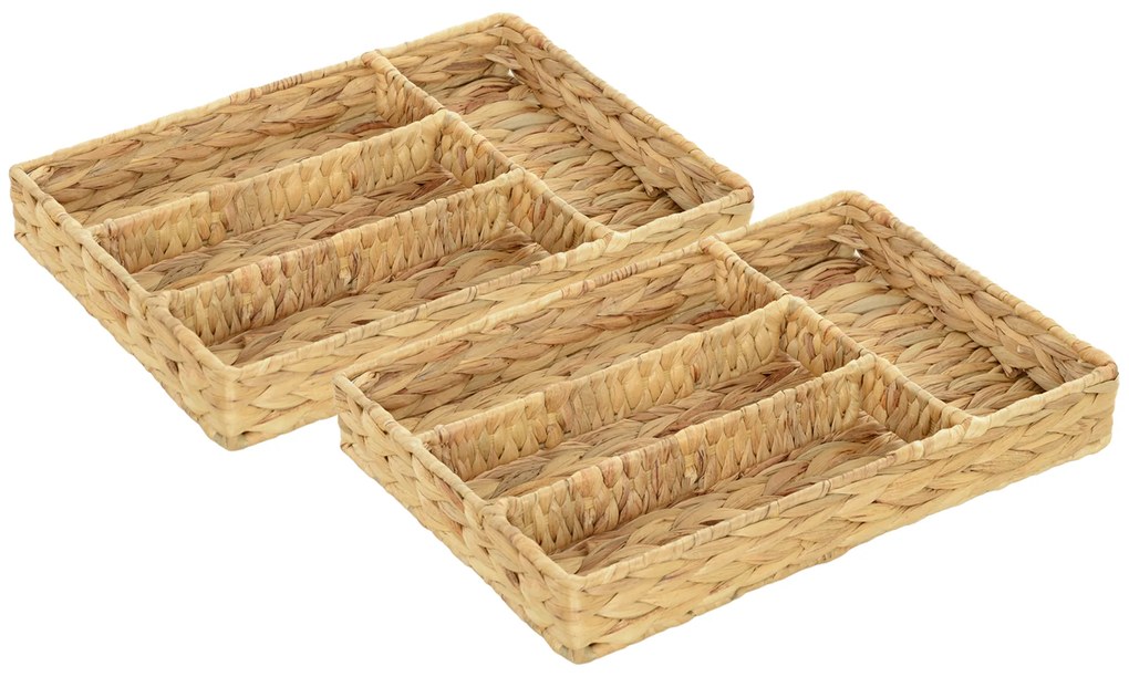 HOMCOM Sada 2 úložných košů, tkané koše z vodního hyacintu, pro skladování a organizaci, do obývacího pokoje, kuchyně, ložnice, 36 x 26 x 5 cm, příro…