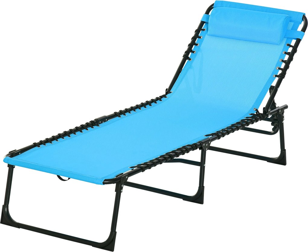 Skládací a nastavitelný slunečník Outsunny s 4 pozicemi sklopení, zahradní křeslo se systémem bungee pro venkovní použití, ocelový rám 189x58x30 cm, s