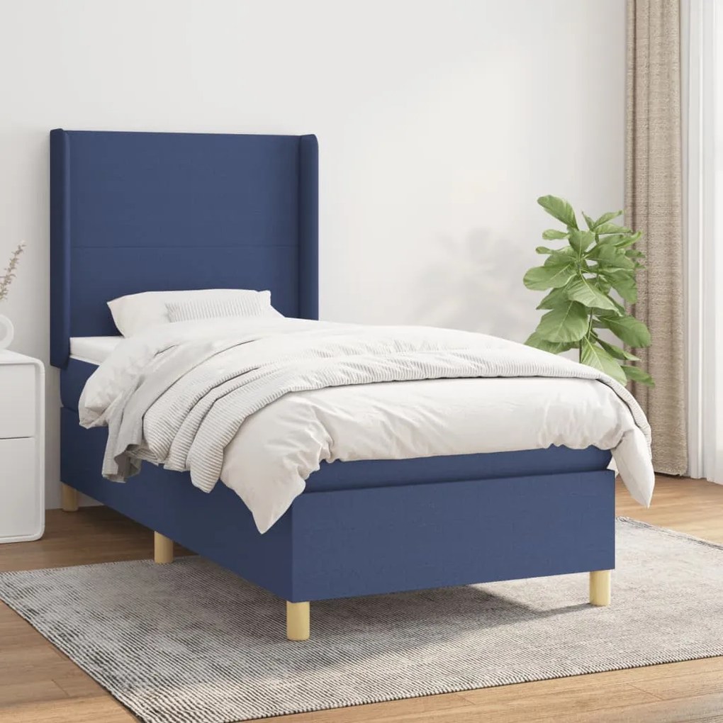 Box spring postel s matrací modrá 90x200 cm textil 3131807