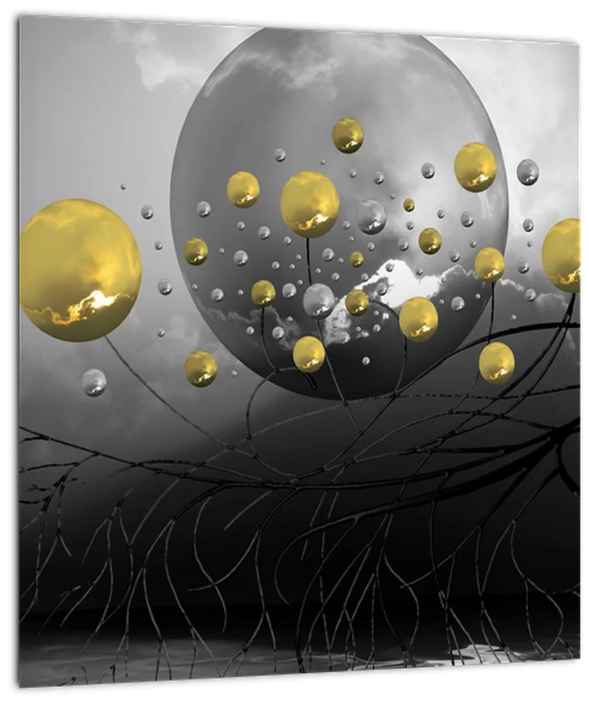 Obraz zlatých abstraktních koulí (30x30 cm)
