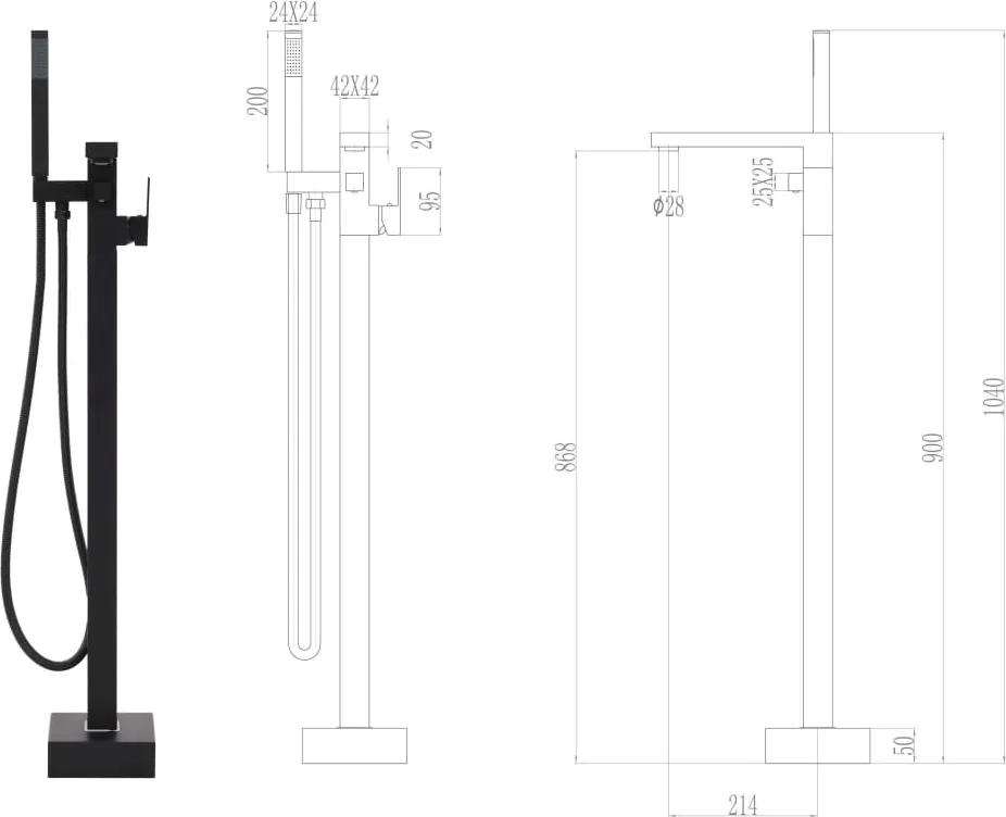 vidaXL Volně stojící vanová baterie černá nerezová ocel 90 cm [145096]