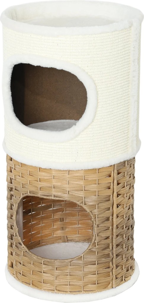 PawHut Škrabací Barevný Válec 80 cm Vysoký Ø 40 cm Třípatrový Kočičí Válec s Plyšovým Okrajem, Kočičí Doupě, Škrabací Sloupek pro Kočky Střední Veliko