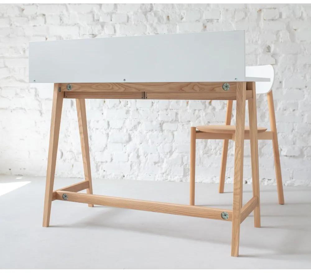 Bílý psací stůl s podnožím z jasanového dřeva Ragaba Luka, délka 85 cm