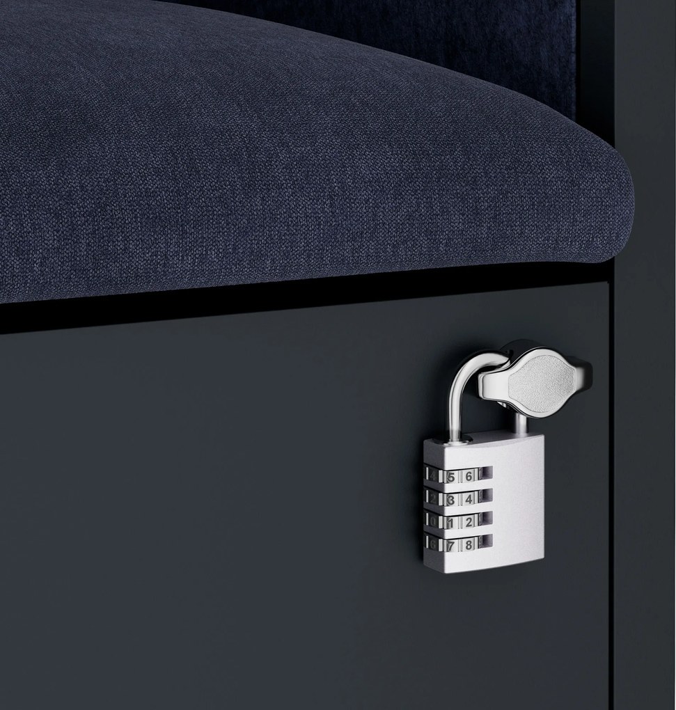 Kancelářská akustická kabina se sedátkem a USB-C portem, korpus antracitový / sedák námořnická modrá, 600 mm: SALLY MentalBox