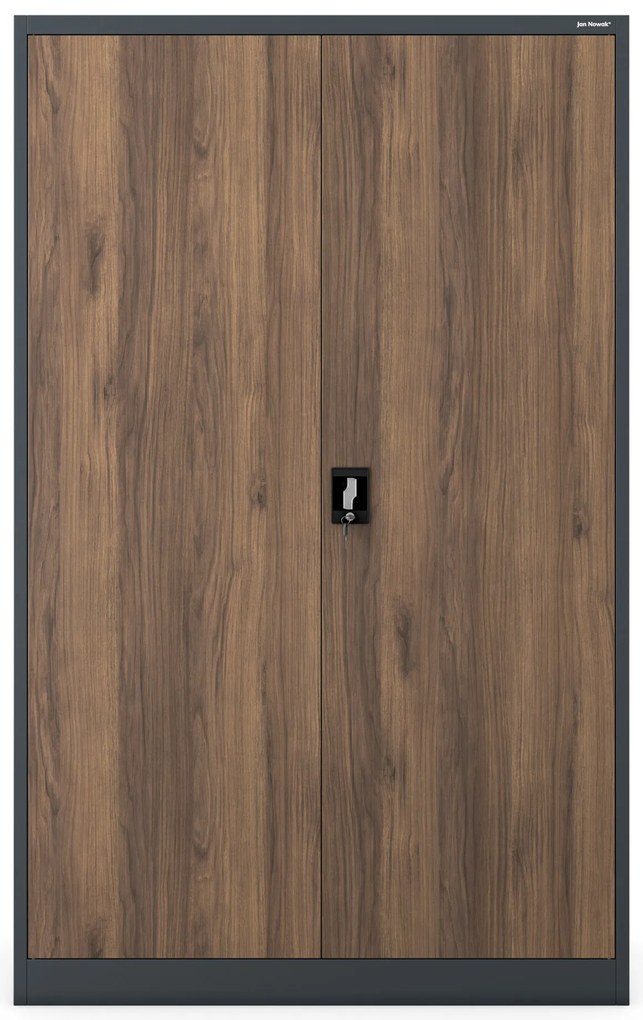 Kovová kancelářská skříň na dokumenty široká bílá antracit/ořech, 1150x1850x400 mm: JAN II Eco Design