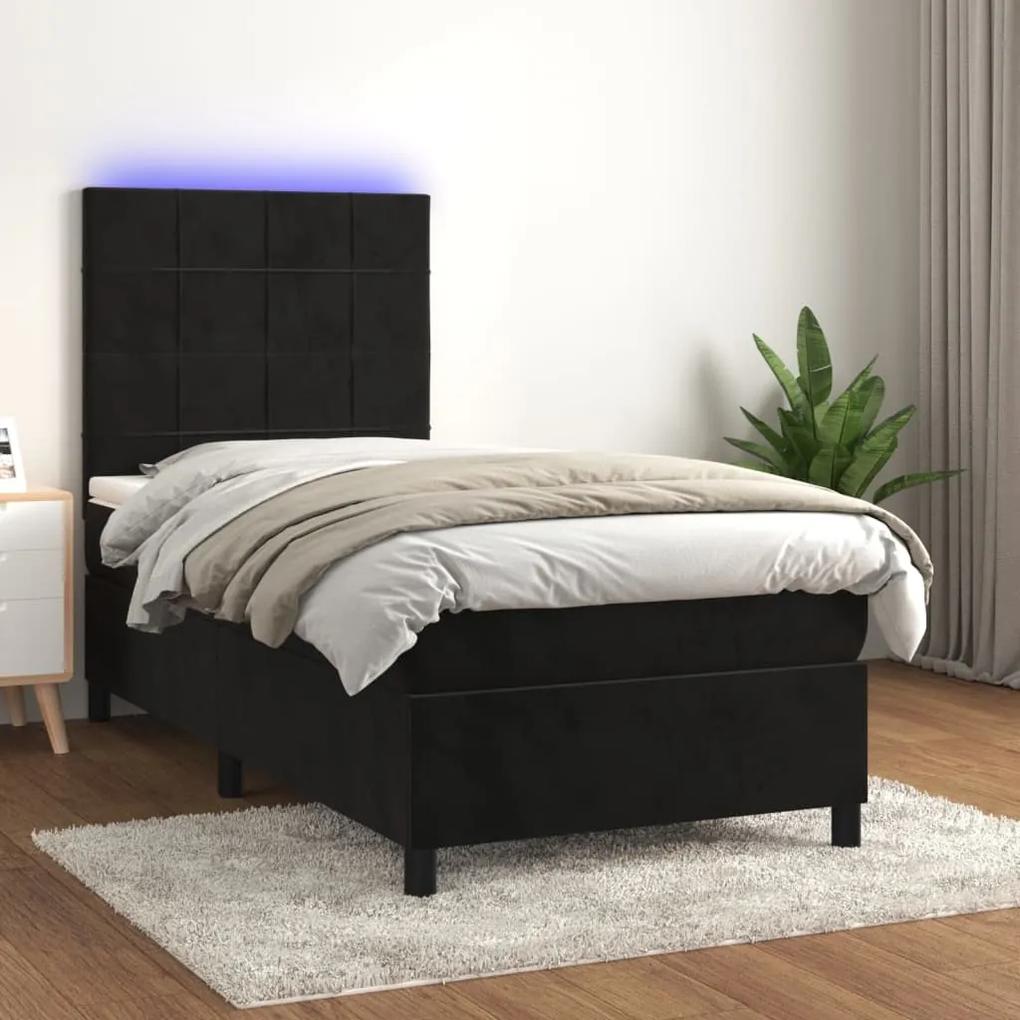 Box spring postel s matrací a LED černá 90x200 cm samet,  3136103