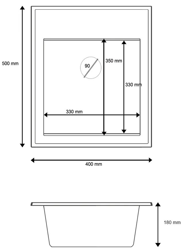 Gamma Modern 4050, 1-komorový granitový dřez 400x500x180 mm, černá se zlatými body, GMA-ZM-4050-GD