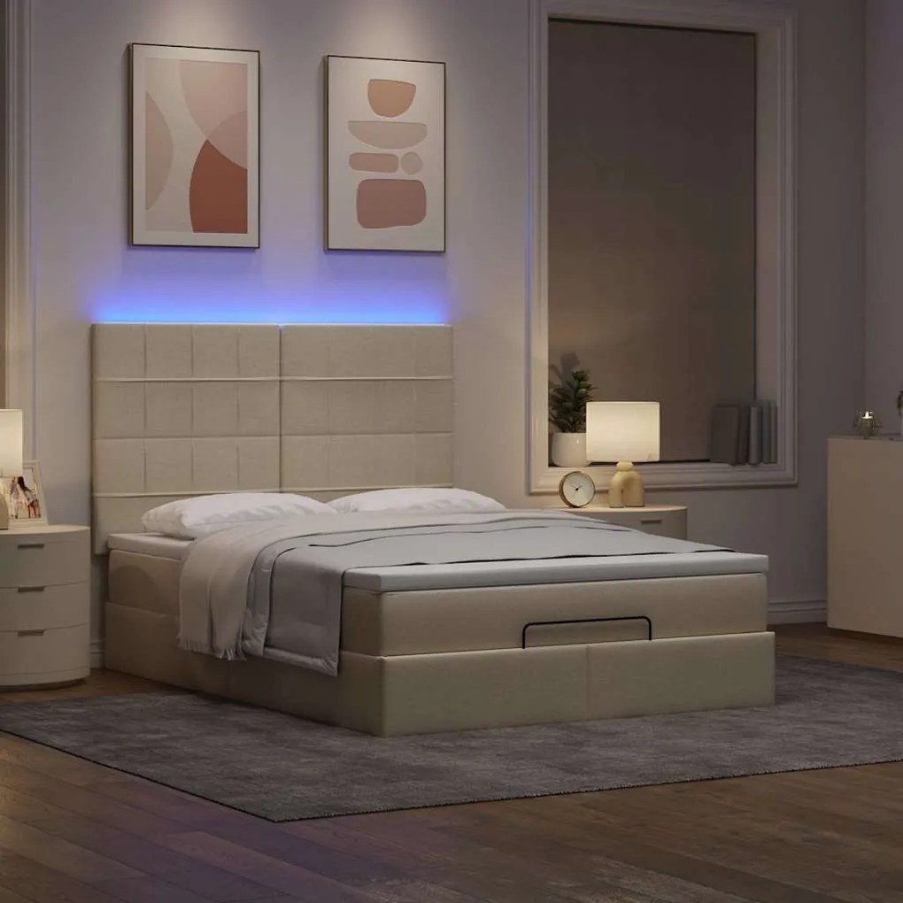 Osmanský rám postele s matrací krémově 140x200cm textil 3314015