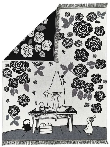 Bavlněná deka Moomin Rose Garden 130x170, černo-bílá Finlayson