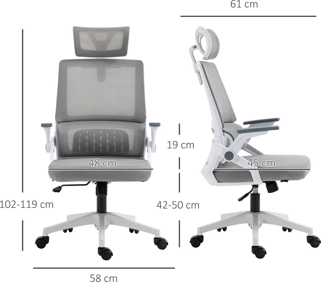 Ergonomická kancelářská židle Vinsetto s nastavitelnou opěrkou hlavy a područkami, výškově nastavitelnou otočnou židlí s funkcí houpání a síťovanou b…