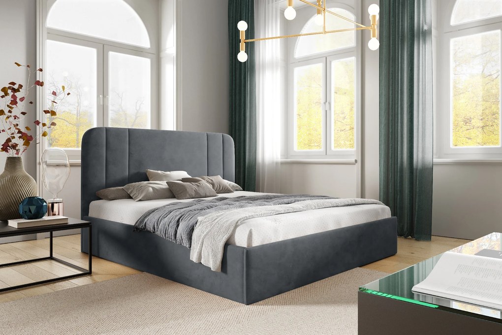 Eka Čalouněná postel LOKI 120x200 cm Barva látky Trinity: Modrá (Trinity 2313), Úložný prostor: S dřevěným rámem úložného prostoru