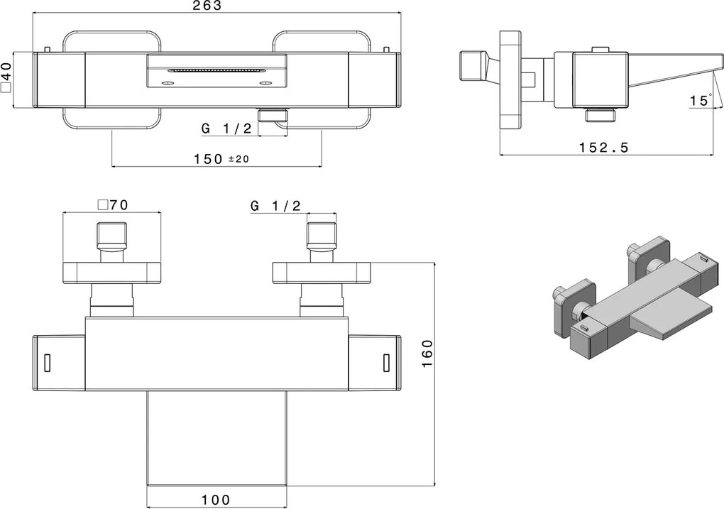 Sapho Dimy DM292BL vanová termostatická baterie kaskáda černá mat