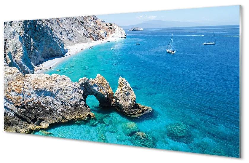 Obraz na skle Řecko Beach břehu moře 125x50 cm