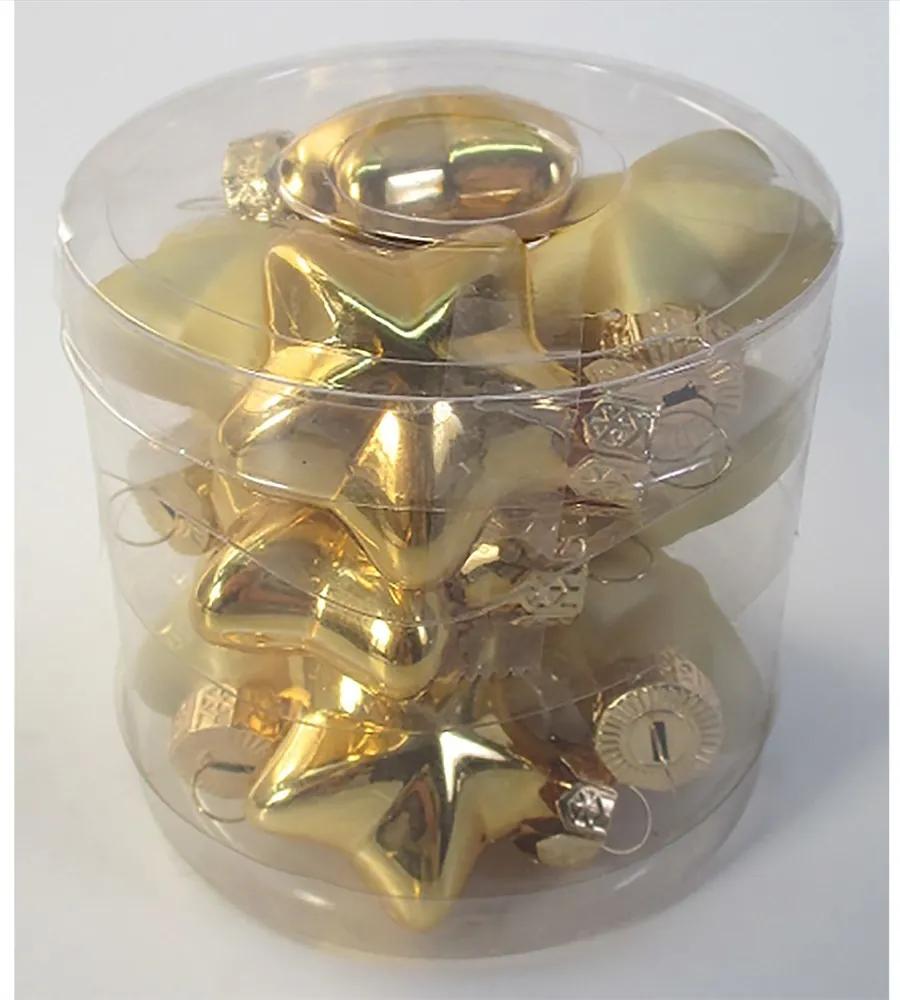 Ozdoby skleněné ve tvaru hvězdy, barva: zlatá, pr. 4cm, cena za 1 balení (12 ks)