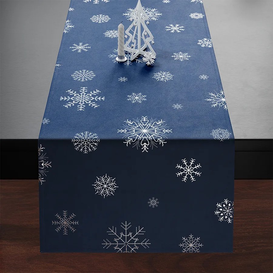 Vánoční ubrus - běhoun na stůl SNOWFLAKE tmavě modrá 40x140 cm Mybesthome