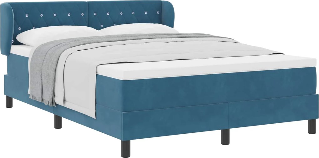 Postel s boxspringem s čelo Tmavě moddrá 140 x 190 cm samet 3340332